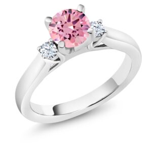 gem stone king 925 sterling silver pink zirconia and white created sapphire 3-stone engagement ring for women (1.60 cttw, round 6mm, gemstone birthstone, size 9)