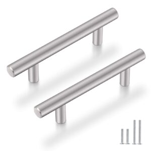 probrico (10 pack solid stainless steel modern euro style cabinet pulls dresser drawer handles satin nickel 3-3/4" hole center t bar kitchen cupboard handles 6" overall length furniture hardware