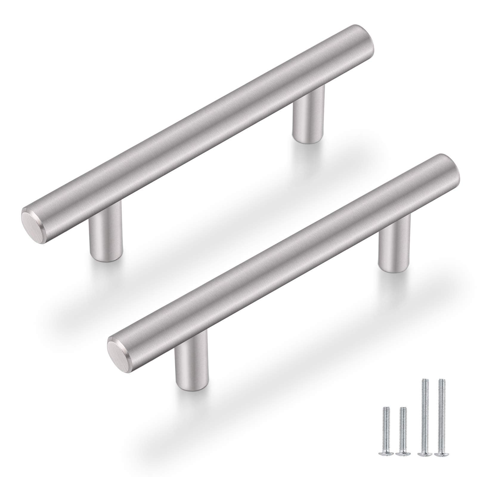 Probrico (10 Pack Solid Stainless Steel Modern Euro Style Cabinet Pulls Dresser Drawer Handles Satin Nickel 3-3/4" Hole Center T Bar Kitchen Cupboard Handles 6" Overall Length Furniture Hardware