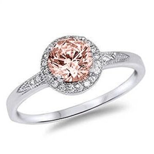 Blue Apple Co. Halo Wedding Engagement Ring Round Simulated Morganite 925 Sterling Silver