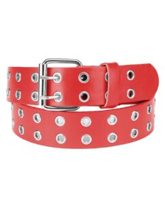 nyfashion101 solid rich fashion color double grommet belt, red, med