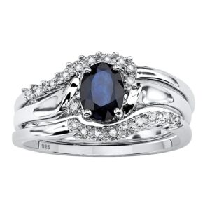 palmbeach platinum-plated or yellow gold-plated sterling silver genuine midnight blue sapphire and diamond accent 3 piece bridal ring set size 5