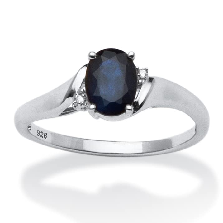 PalmBeach Platinum-Plated or Yellow Gold-Plated Sterling Silver Genuine Midnight Blue Sapphire and Diamond Accent 3 Piece Bridal Ring Set Size 5