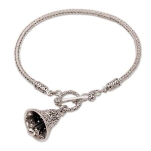 novica artisan handmade .925 sterling silver bracelet no stone chain indonesia 'bell charm'