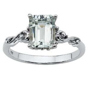 palmbeach jewelry 18k gold-plated or platinum-plated sterling silver emerald cut genuine aquamarine ring size 9