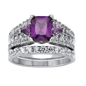 palmbeach sterling silver emerald cut purple cubic zirconia bridal ring set sizes 6-10 size 10