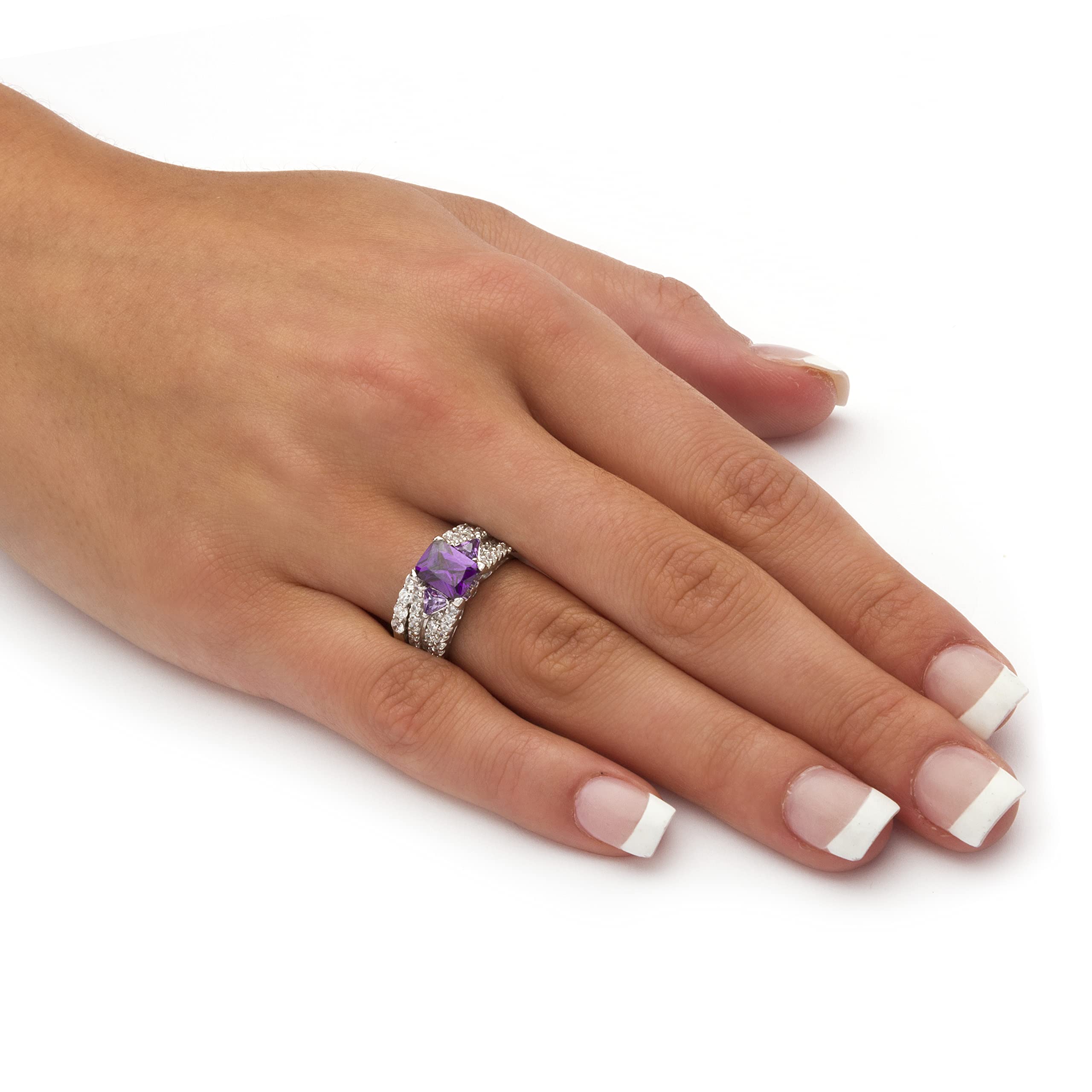 PalmBeach Sterling Silver Emerald Cut Purple Cubic Zirconia Bridal Ring Set Sizes 6-10 Size 10