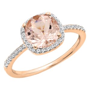 dazzlingrock collection 6mm round morganite & white diamond halo engagement ring for women in 10k rose gold size 7