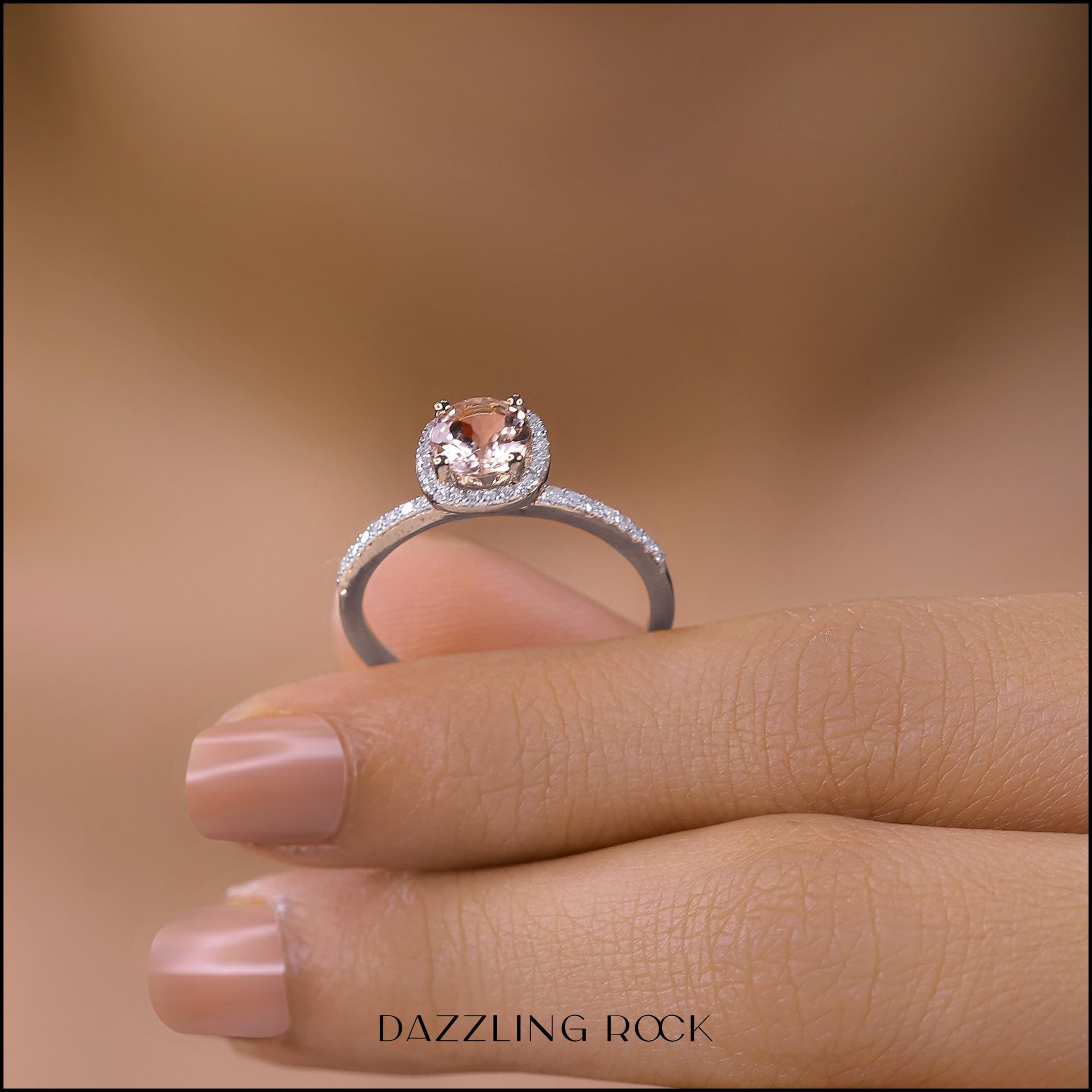 Dazzlingrock Collection 6MM Round Morganite & White Diamond Halo Engagement Ring for Women in 10K Rose Gold Size 7