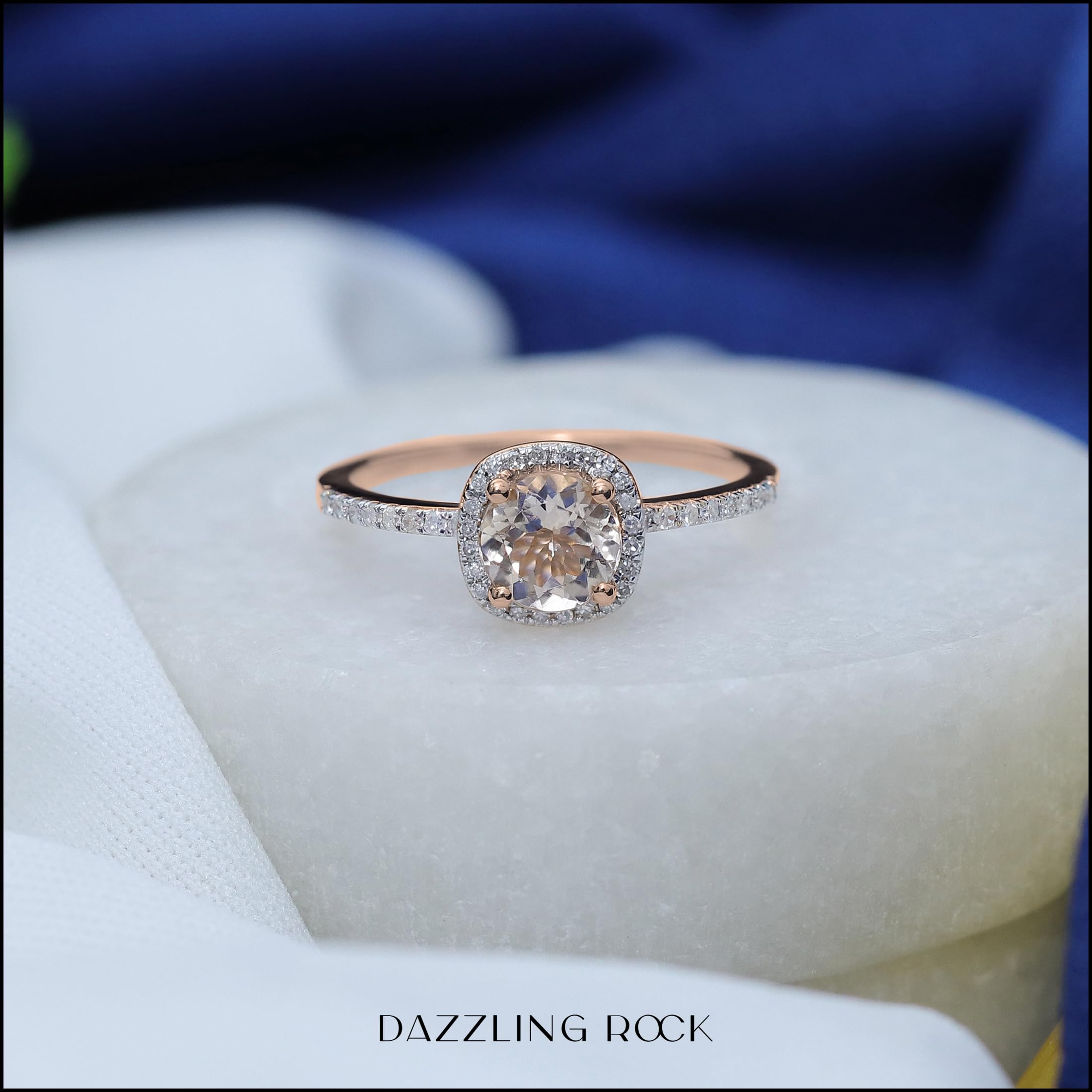 Dazzlingrock Collection 6MM Round Morganite & White Diamond Halo Engagement Ring for Women in 10K Rose Gold Size 7