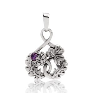 withlovesilver 925 sterling silver scottish thistle and shamrock simulated purple cubic zirconia pendant