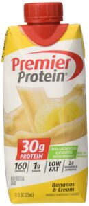 premier nutrition protein shakes, bananas/cream, 18 count