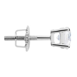 everyday elegance 14k solid white gold single stud earring round or princess cut cubic zirconia screw back post with gift box (round .25 carat)