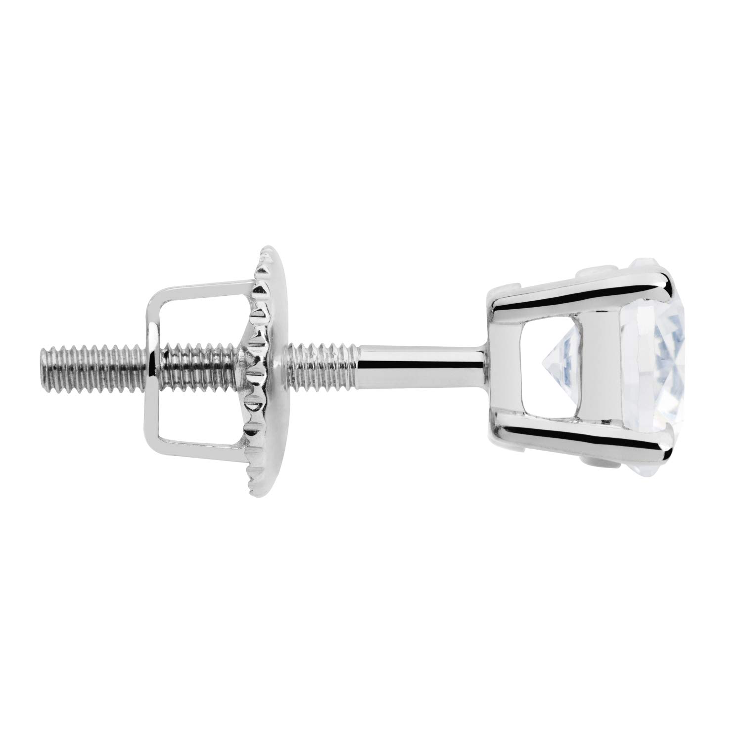 Everyday Elegance 14K Solid White Gold SINGLE Stud Earring Round or Princess Cut Cubic Zirconia Screw Back Post With Gift Box (Round .25 Carat)