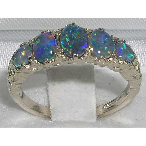 LetsBuyGold 925 Sterling Silver Synthetic Opal Triplet Womens Wedding Ring - Size 12