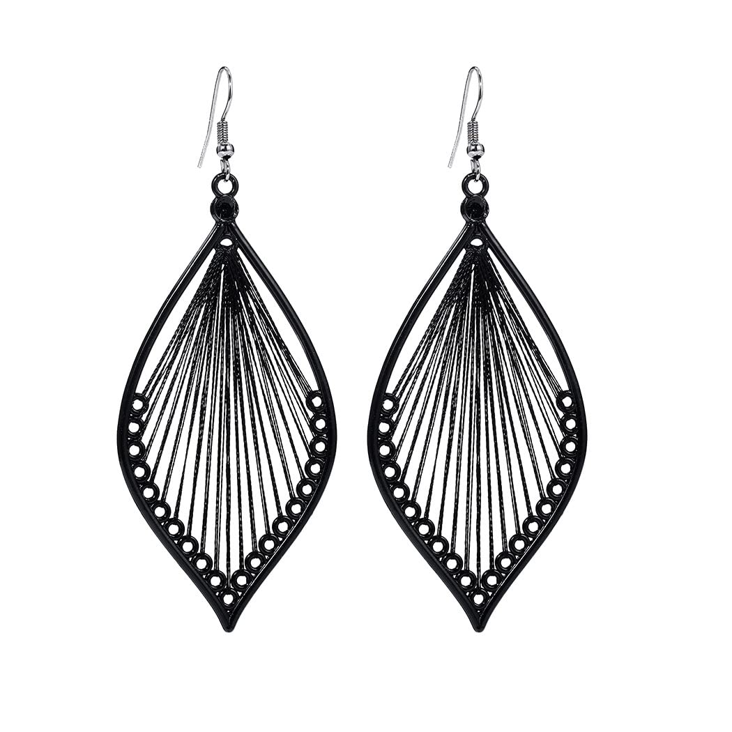 Fdesigner Boho Woven Geometric Earrings Drop Black Jewelry Fashion Silk Earring Dangle for Women