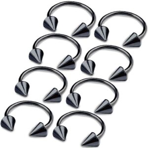 bodyjewellery 8pcs 16g horseshoe ring circular barbell cartilage hoop septum nose lip eyebrow spider bite tragus black spike ear - 12mm