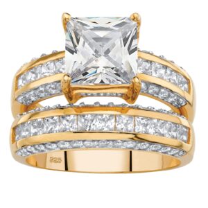 palmbeach yellow gold-plated sterling silver princess cut cubic zirconia bridal ring set sizes 6-10 size 7