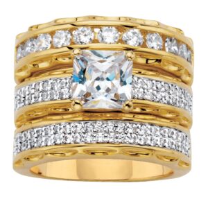 palmbeach yellow gold-plated or silvertone princess cut and round cubic zirconia 3 piece bridal ring set size 7