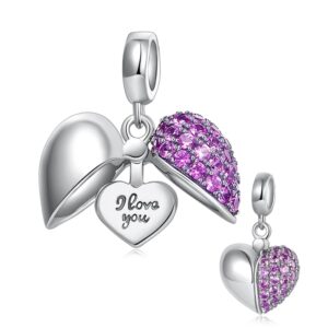 gw 925 sterling silver love heart charms fit snake chain bracelets pendant for necklace for women (pink-i love you)