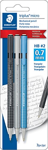 Staedtler triplus micro, Mechanical Pencil with Twist Top Eraser, 3 Pack, for Drafting, Drawing, Engineering, 0.7mm Lead, 77427BK3A6