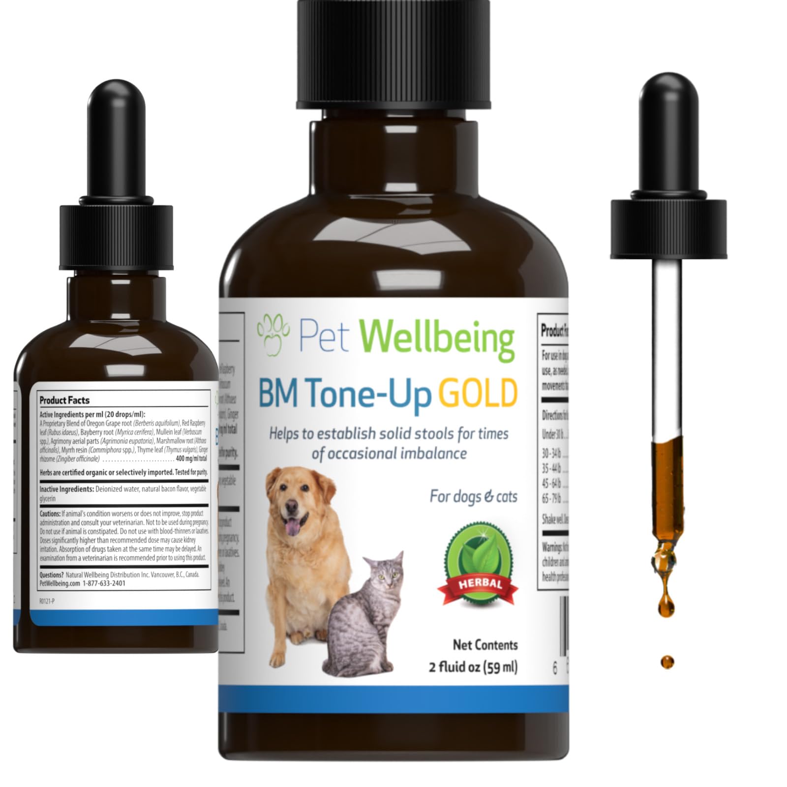 Pet Wellbeing BM Tone-Up Gold for Cats - Vet-Formulated - Diarrhea & Loose or Runny Stools - Natural Herbal Supplement 2 oz (59 ml)