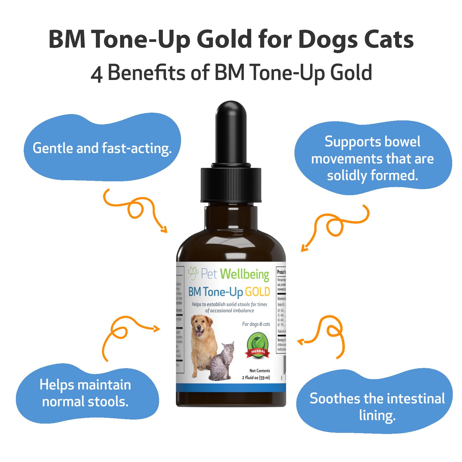 Pet Wellbeing BM Tone-Up Gold for Cats - Vet-Formulated - Diarrhea & Loose or Runny Stools - Natural Herbal Supplement 2 oz (59 ml)