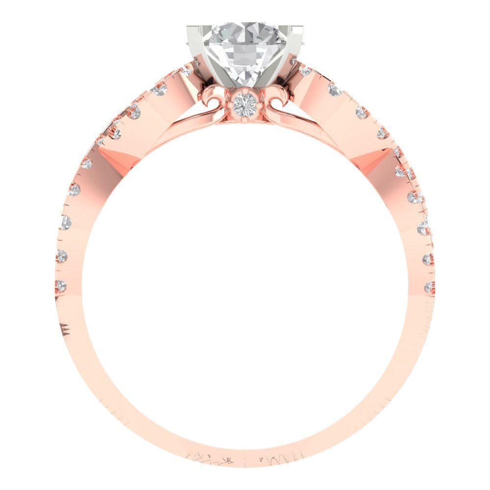 1.36 Ct Round Cut Clear Simulated Diamond 14K Rose White Gold Solitaire with Accents Engagement Promise Bridal Ring Size 9.5