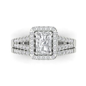 clara pucci 1.57ct emerald cut genuine zircon 14k white gold halo solitaire w/accents wedding bridal engagement set ring band size 9