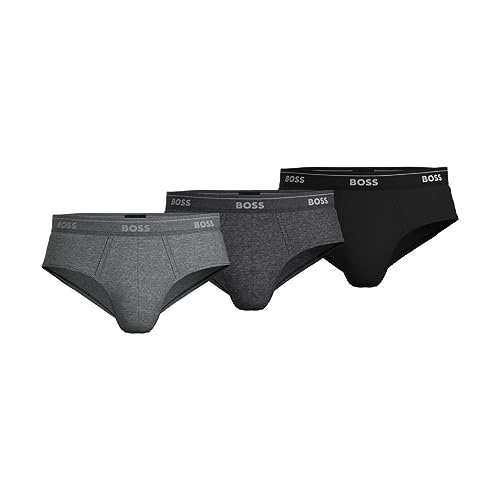 BOSS Men's Cotton 3 Pack Mini Brief, Charcoal/black/Dark Grey, Medium