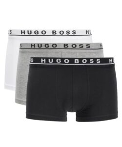 boss men's 3-pack stretch cotton regular fit trunks, white/gray/black, large