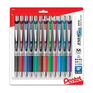 pentel® energel™ rtx retractable liquid gel pens, medium point, 0.7 mm, assorted colors, pack of 12 pens