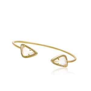 riccova sand stone satin 14k gold-plated snake bangle accented with clear sand stone ends/