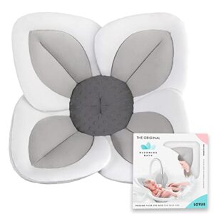 blooming bath baby bath seat - baby tubs for newborn infants to toddler 0 to 6 months and up - baby essentials must haves - the original washer-safe flower seat (lotus, gray/dark gray)