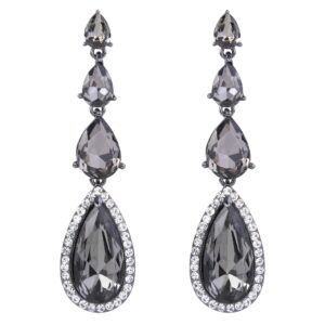 brilove wedding bridal dangle earrings for women elegant multi teardrop long chandelier earrings grey black-silver-tone