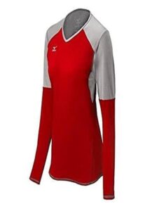 mizuno women's techno vi long sleeve volleyball jersey, red/silver, x-small