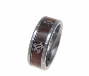 arthur's jewelry genuine inlay hawaiian koa wood band ring honu turtle tungsten comfort fit 8mm size 8