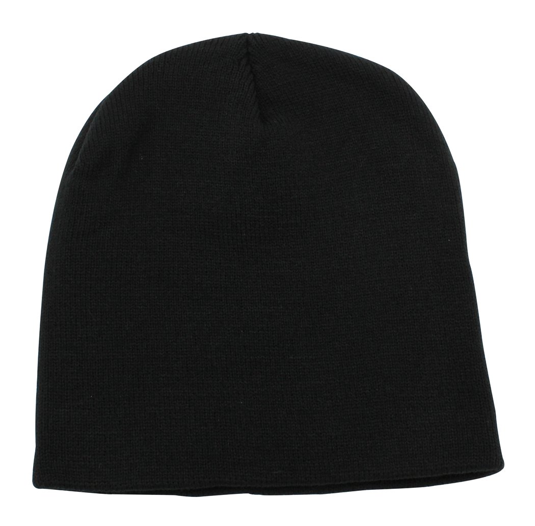 Top Level Short Plain Beanie - Winter Unisex Plain Knit Hat (Black)