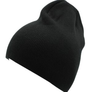 Top Level Short Plain Beanie - Winter Unisex Plain Knit Hat (Black)