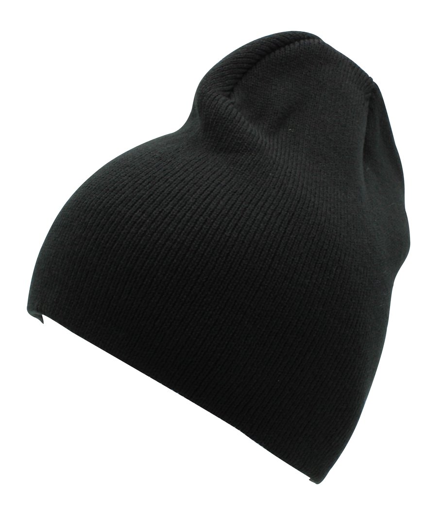 Top Level Short Plain Beanie - Winter Unisex Plain Knit Hat (Black)