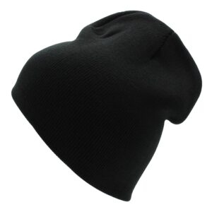 Top Level Short Plain Beanie - Winter Unisex Plain Knit Hat (Black)