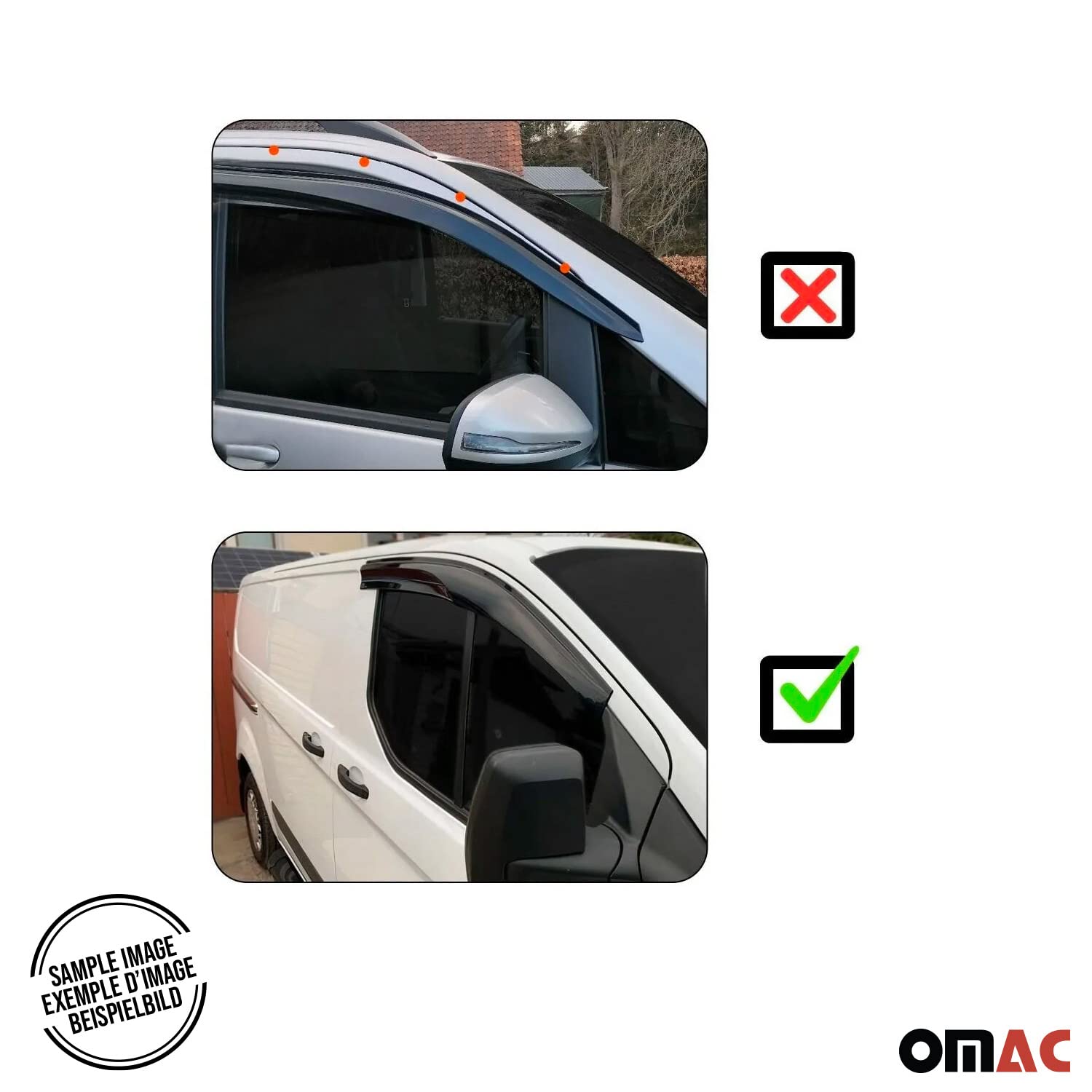 OMAC Window Visor Vent Rain Guard Deflector for Ford Transit 2015-2020 Smoke 2X