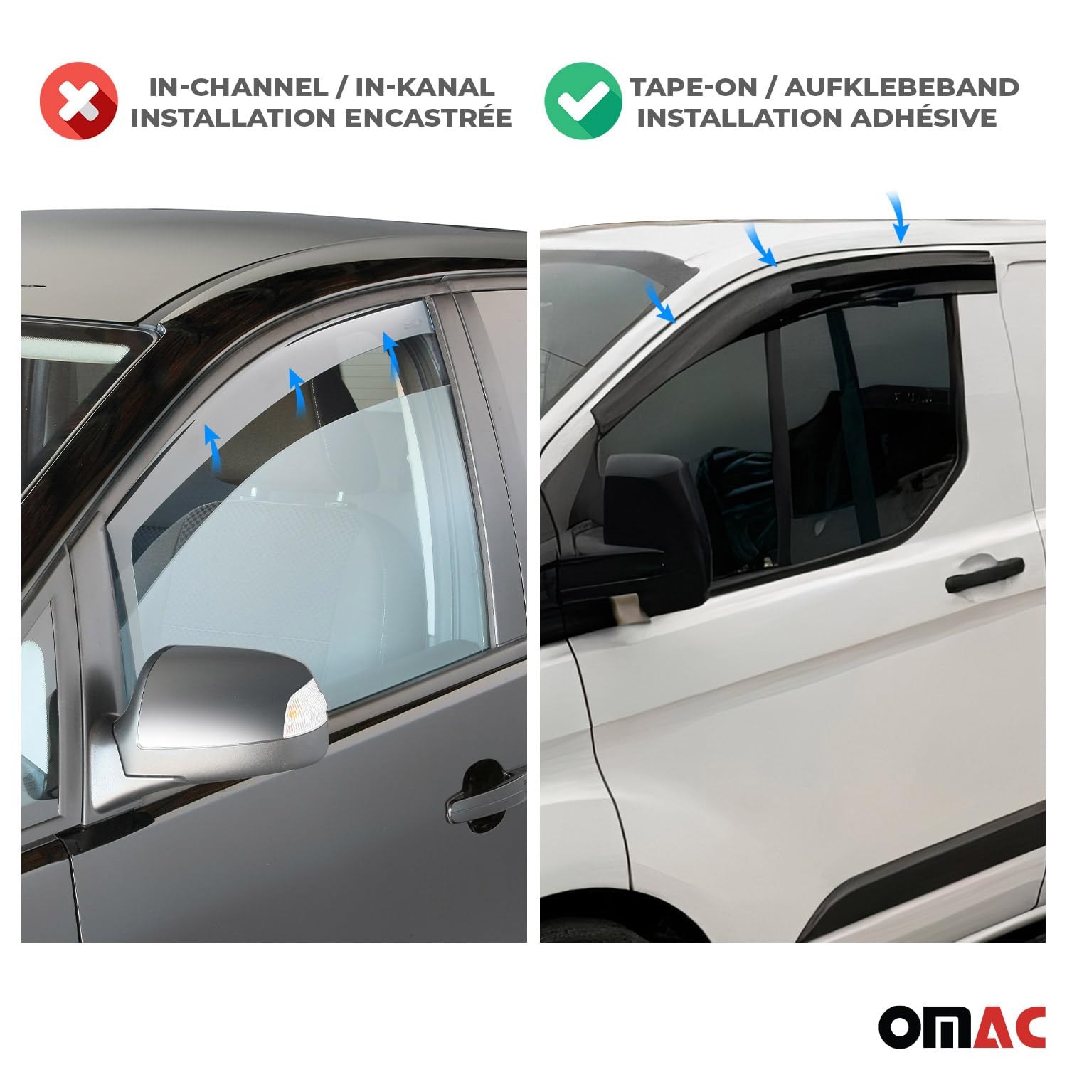 OMAC Window Visor Vent Rain Guard Deflector for Ford Transit 2015-2020 Smoke 2X