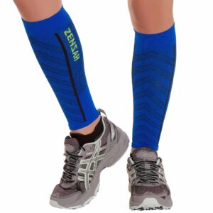 zensah featherweight compression ultra-light calf sleeves, sporty blue, medium