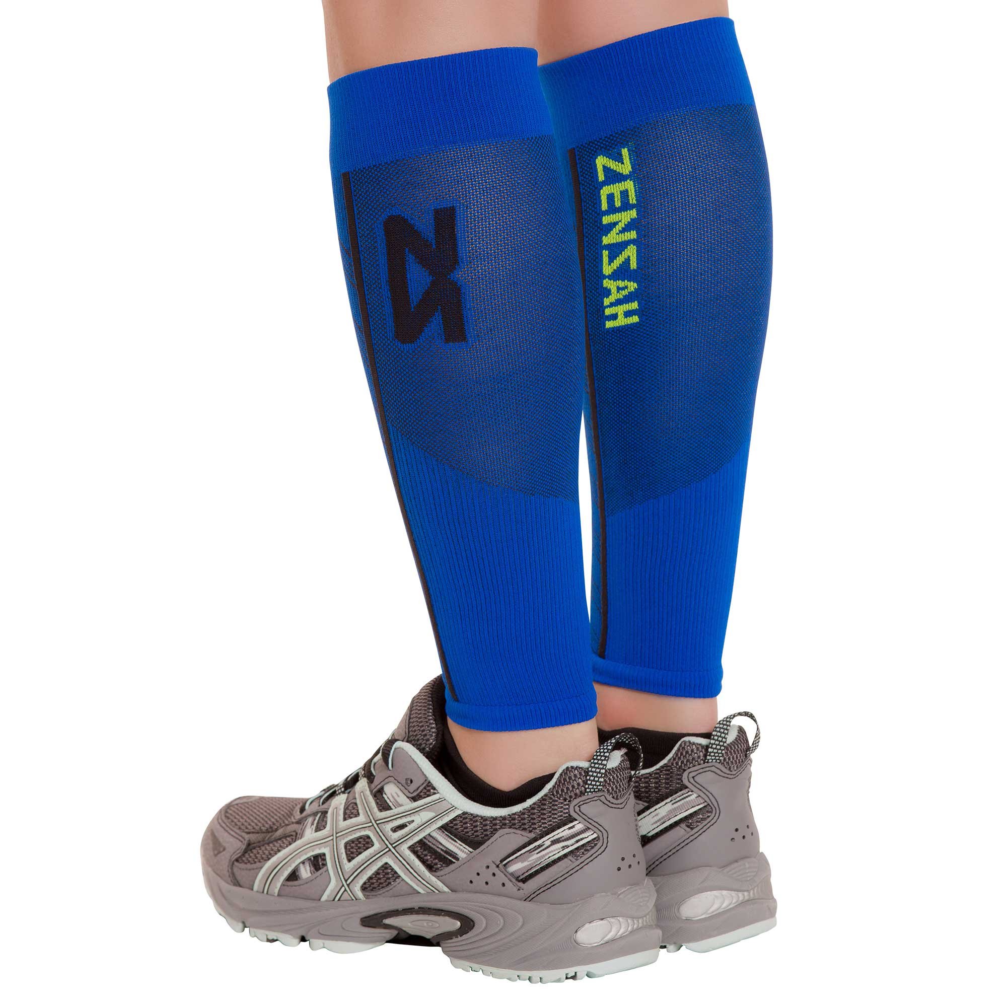 Zensah Featherweight Compression Ultra-Light Calf Sleeves, Sporty Blue, Medium