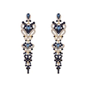 ever faith women's austrian crystal gastby inspired floral knot dangle earrings navy blue gold-tone