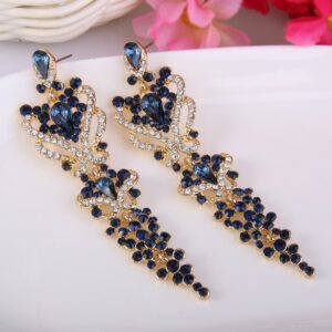 EVER FAITH Women's Austrian Crystal Gastby Inspired Floral Knot Dangle Earrings Navy Blue Gold-Tone