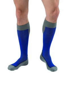 jobst sport compression socks 15-20 mmhg, knee high, closed toe, royal blue/gray, x-large