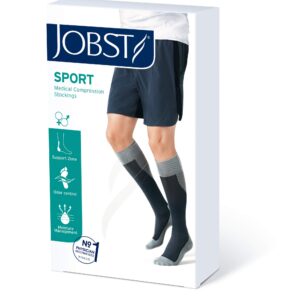 JOBST Sport Compression Socks 15-20 mmHg, Knee High, Closed Toe, Royal Blue/Gray, X-Large