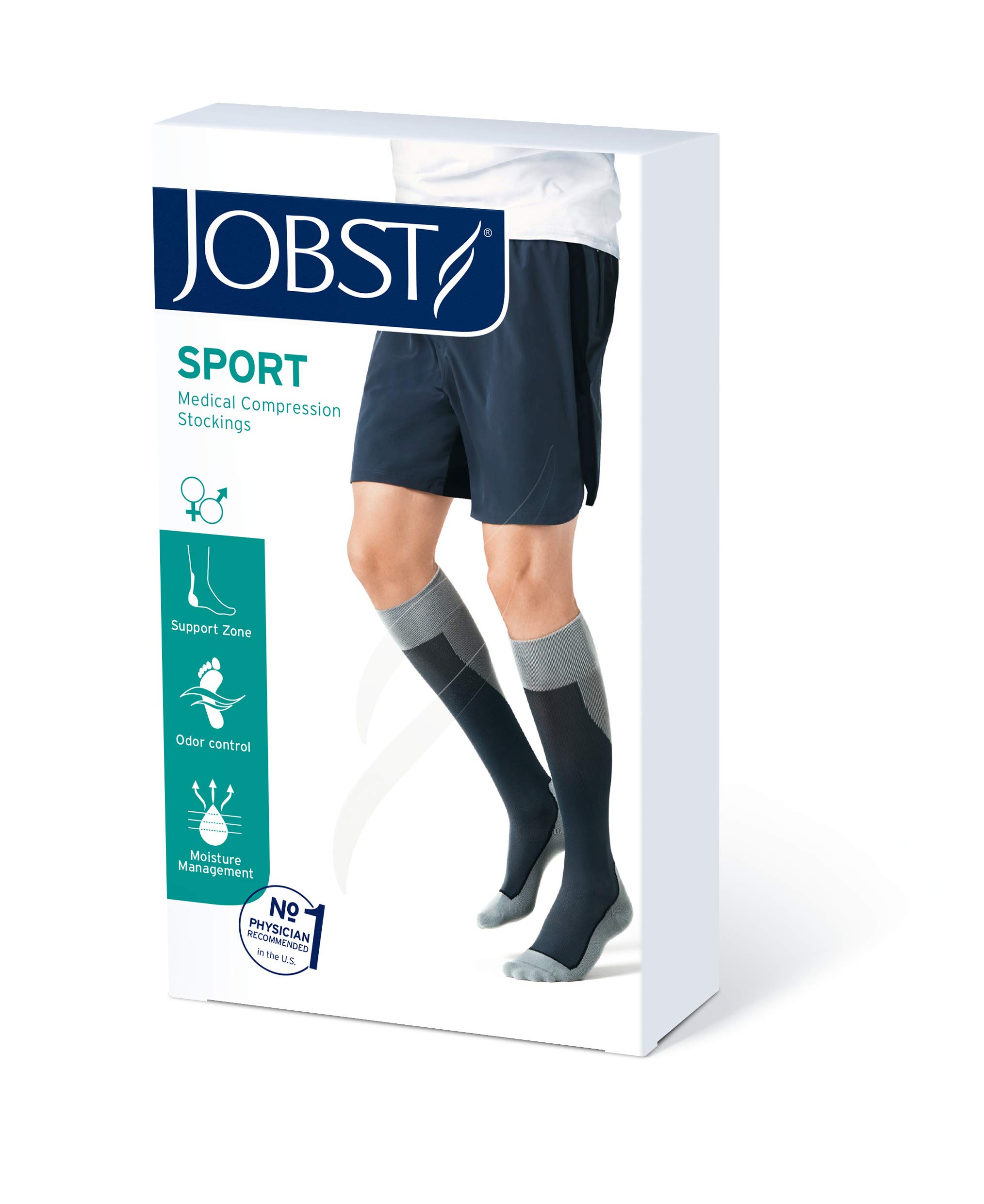 JOBST Sport Compression Socks 15-20 mmHg, Knee High, Closed Toe, Royal Blue/Gray, X-Large